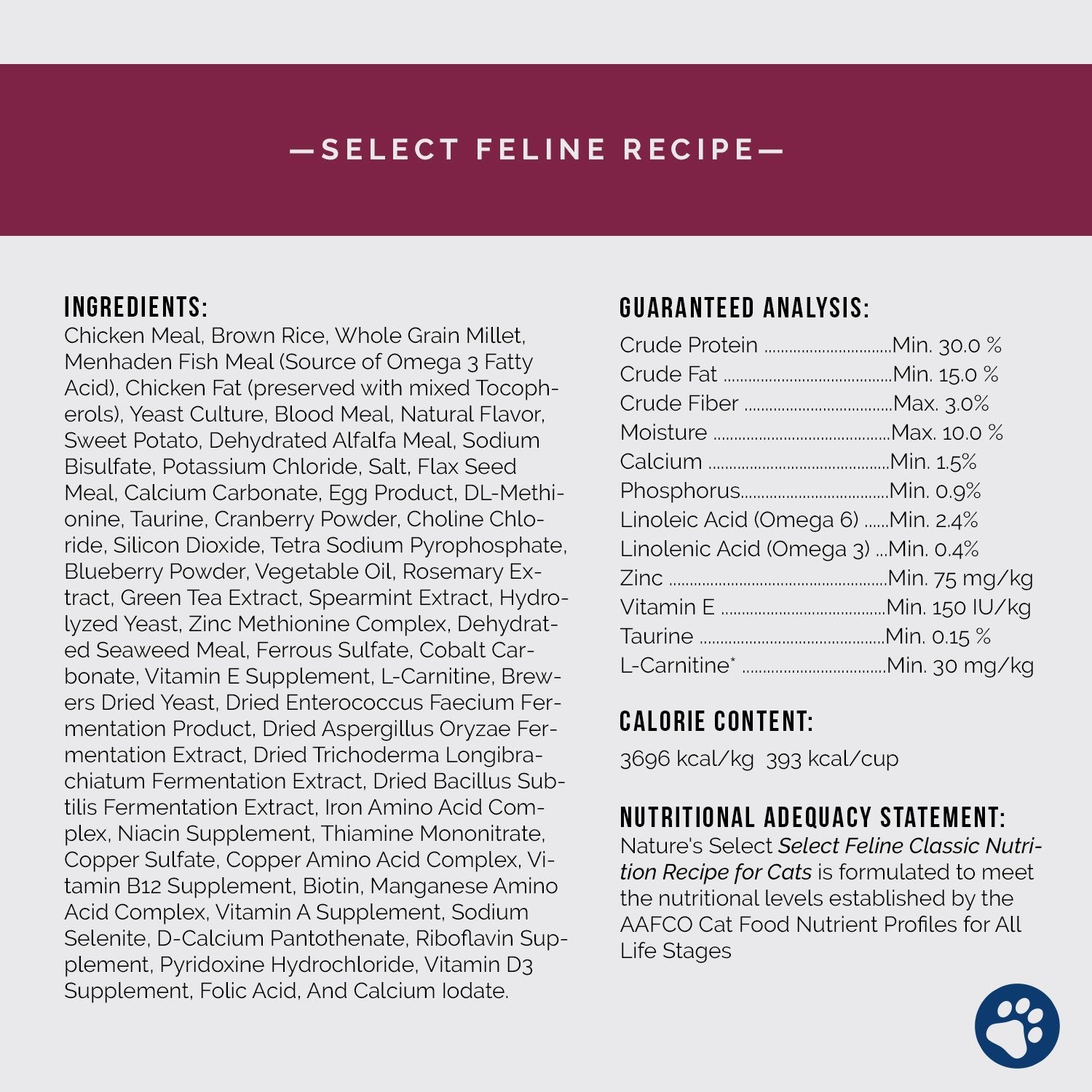 Feline Classic Nutrition Recipe | Buypetfood.com – Nature's Select ...